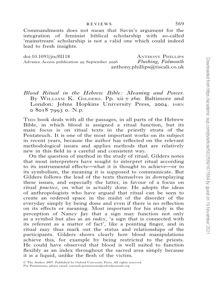 Blood Ritual in The Hebrew Bible Meaning | PDF | Rituals | Hebrew Bible