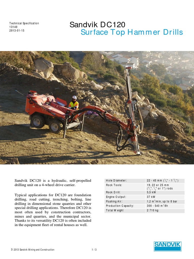 Sandvik DC120: Surface Top Hammer Drills | PDF | Drill | Drilling