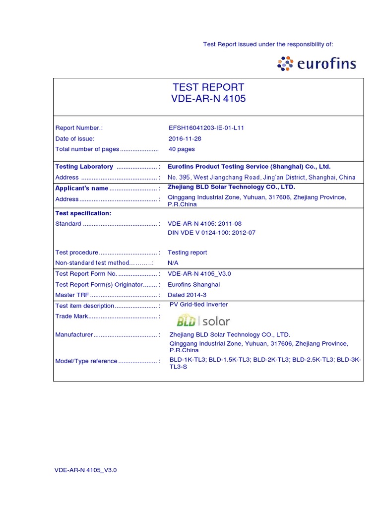 VDE-AR-N 4105 Test Report Summary | PDF | Power Inverter | Mains ...