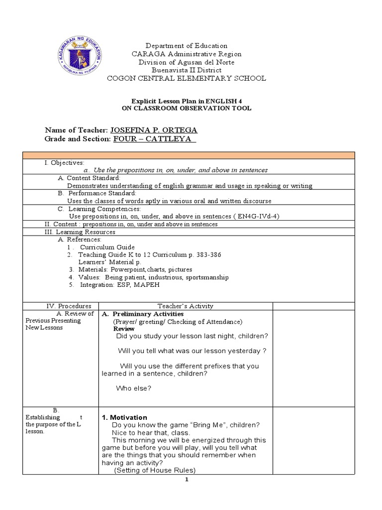 Cot - DLP - English 4 by Teacher Rosemarie C. Hernando | PDF | Curriculum | Teachers