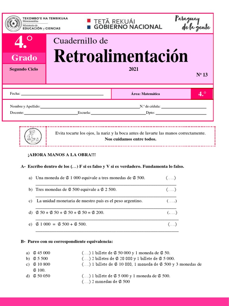 Cuarto Grado Matemática Retro 13-Jueves 22 | PDF | Monedas de las ...