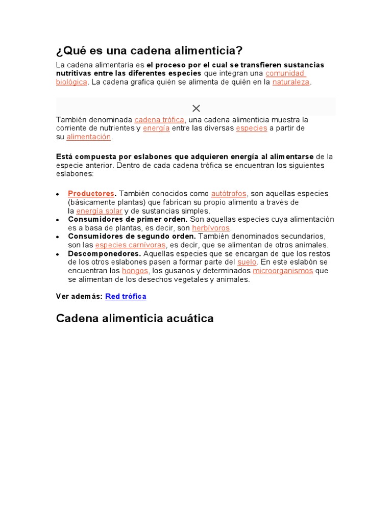 Qué Es Una Cadena Alimenticia | PDF | Red alimentaria | Ecología