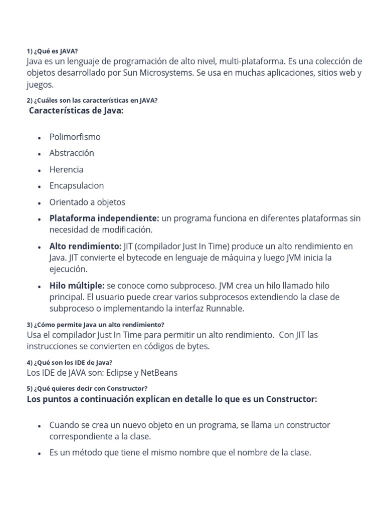 Preguntas y Respuestas Java | PDF | Java (lenguaje de programación ...