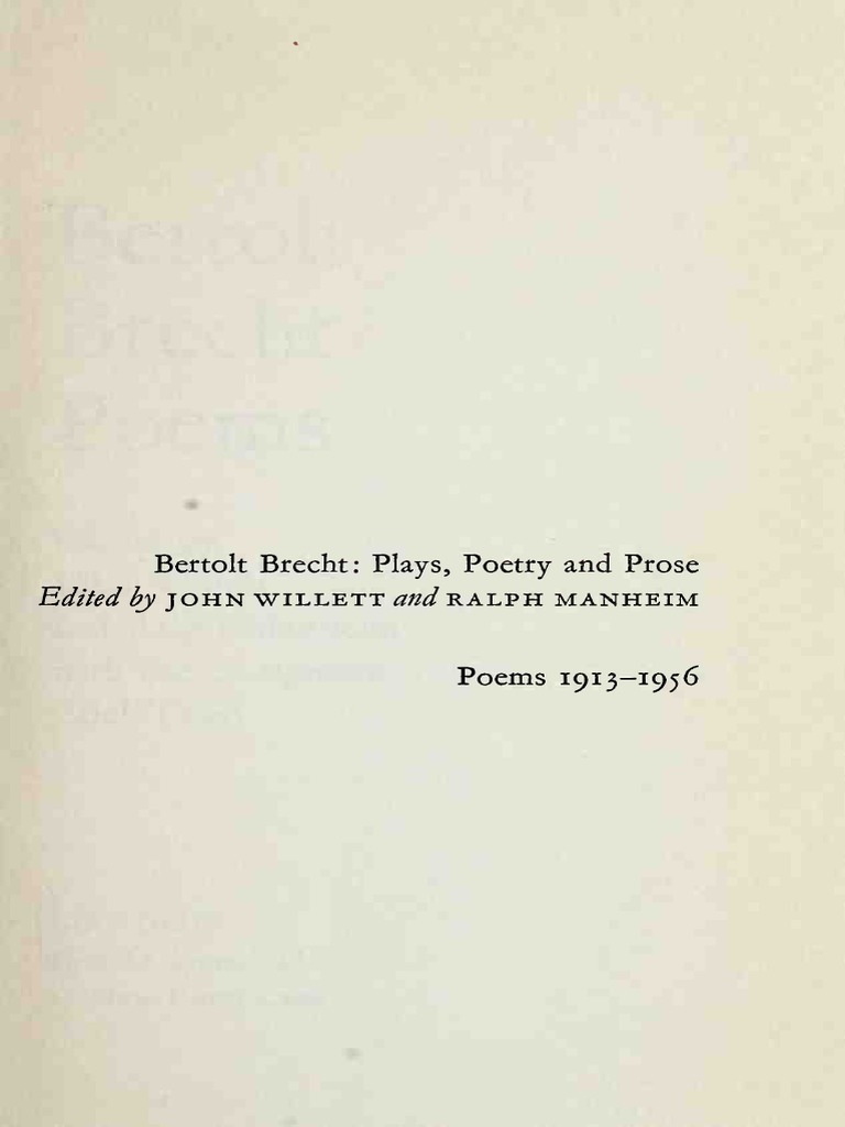 Bertolt Brecht, John Willett, Ralph Manheim - Poems 1913-1956-Eyre ...