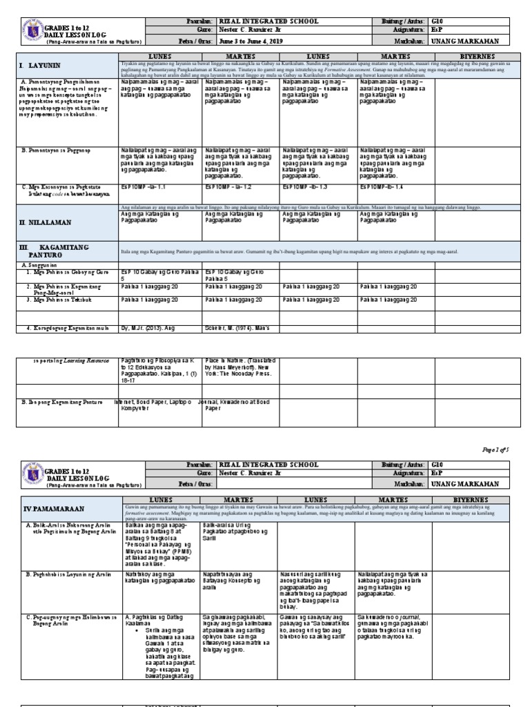 DLL Esp 10 1ST Quarter | PDF