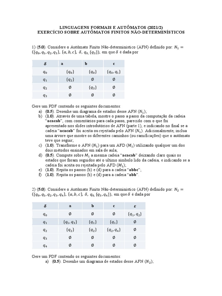 LFA 2021 02 Exerc02 AFN v2 | PDF | Informática | Métodos formais