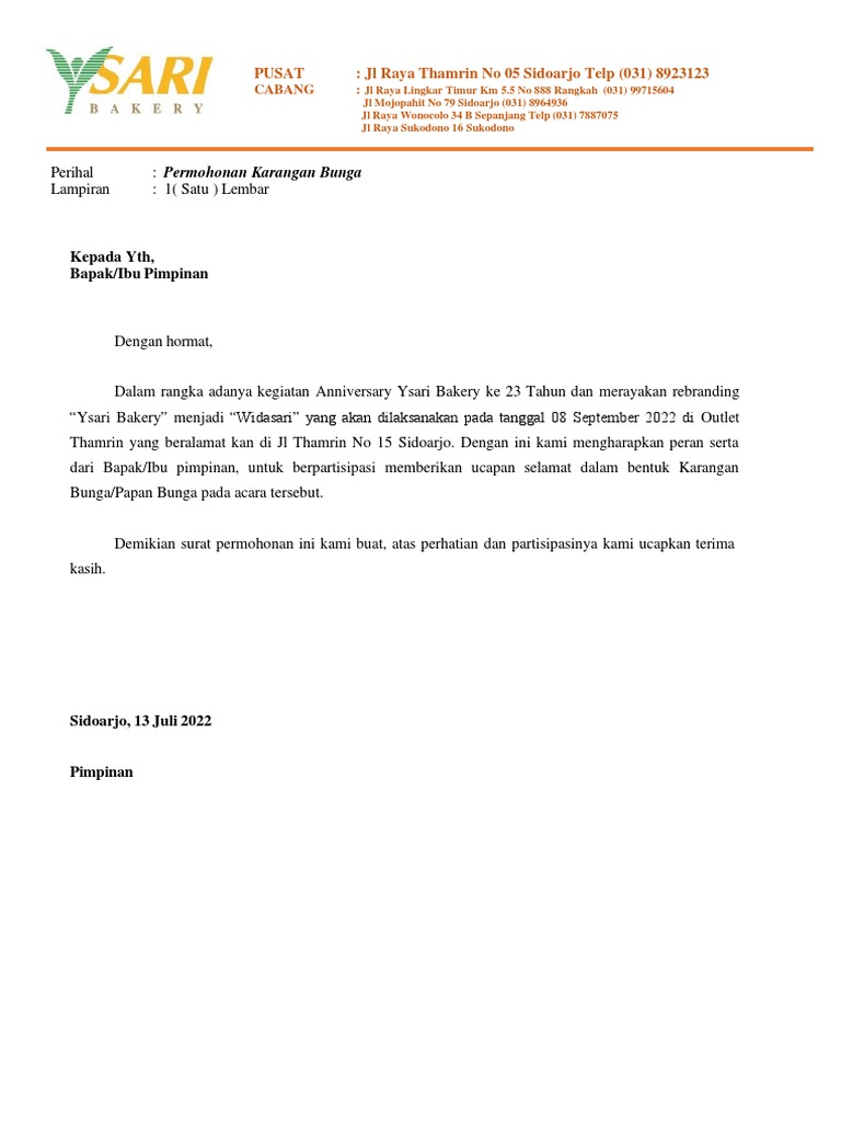 Surat Permohonan Karangan Bunga | PDF