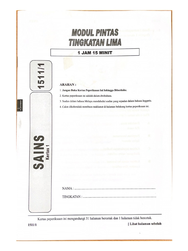 Kertas Trial Sains Selangor K1 Set 1 2021 | PDF