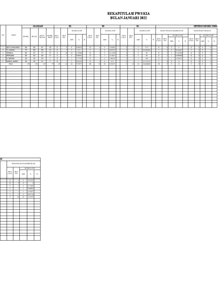 Rekapitulasi Pws Kia Bulan Januari 2022: Sasaran K1 K4 K6 Deteksi Resiko Tinggi | PDF