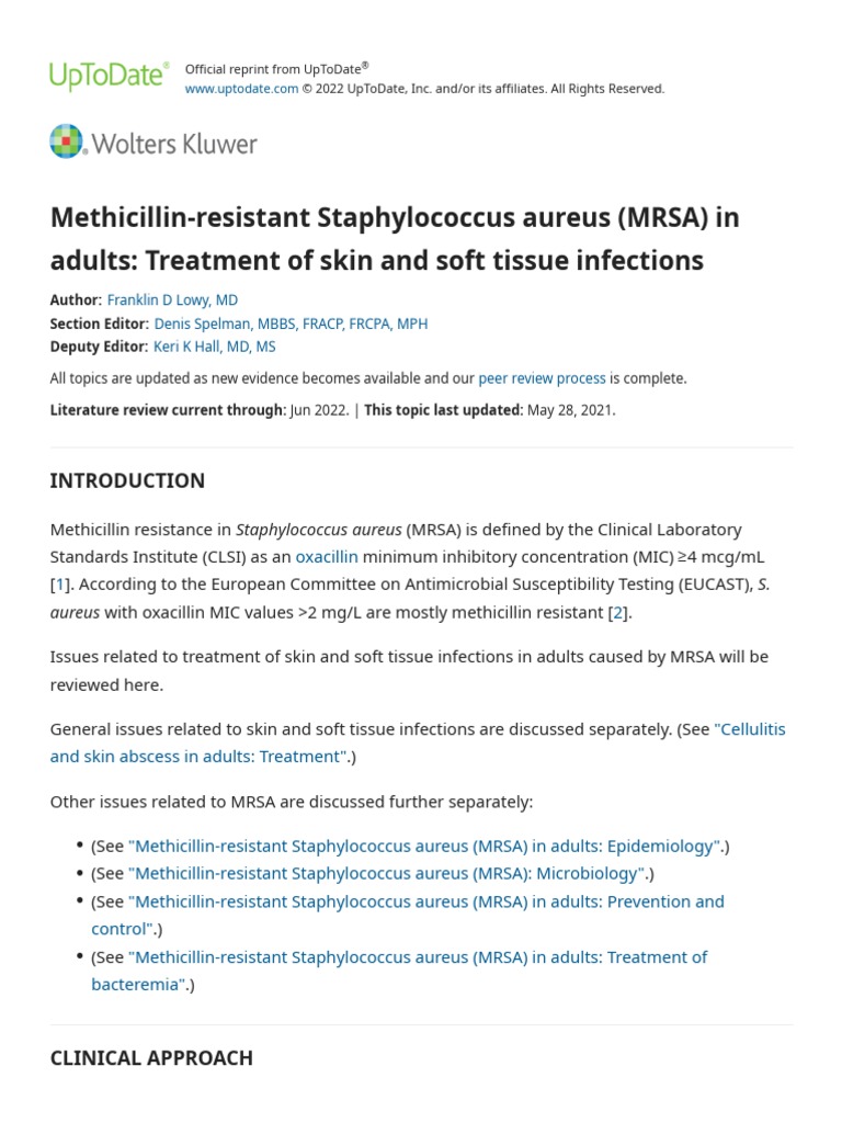 Methicillin-Resistant Staphylococcus Aureus (MRSA) in Adults ...