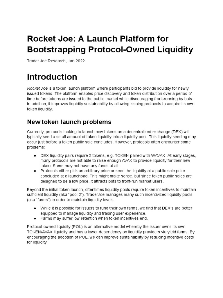 Rocket Joe: A Launch Platform For Bootstrapping Protocol-Owned Liquidity | PDF | Market ...