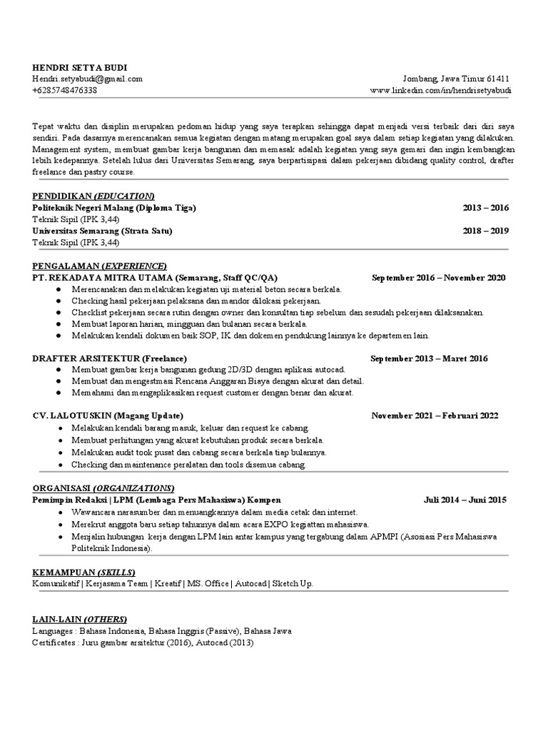 FREE TEMPLATE CV ATS Friendly - Mellan | PDF
