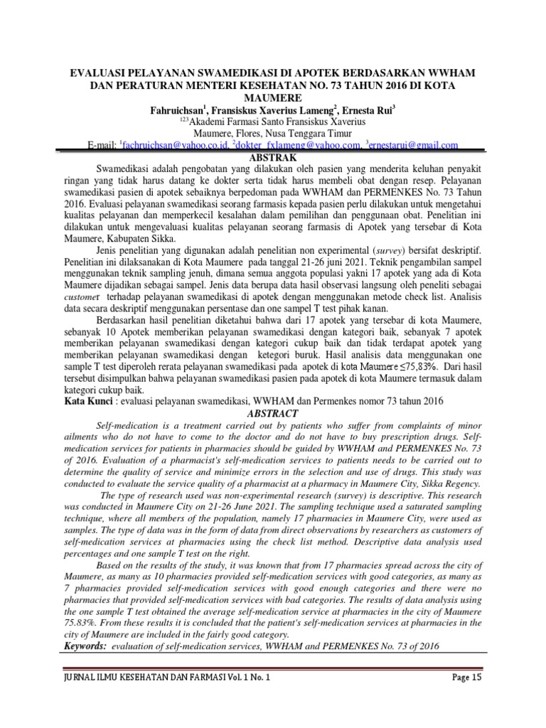 Evaluasi Pelayanan Swamedikasi Di Apotek Berdasarkan Wwham Dan ...