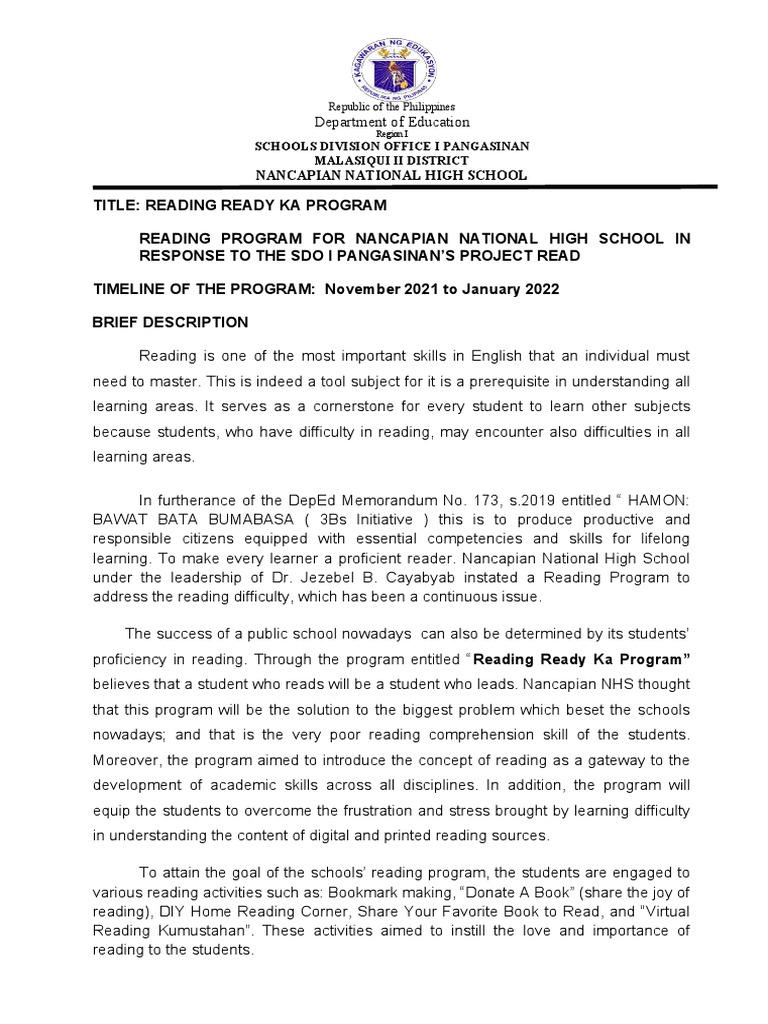 School-Based Reading Program-Nancapian Nhs | PDF | Educational ...