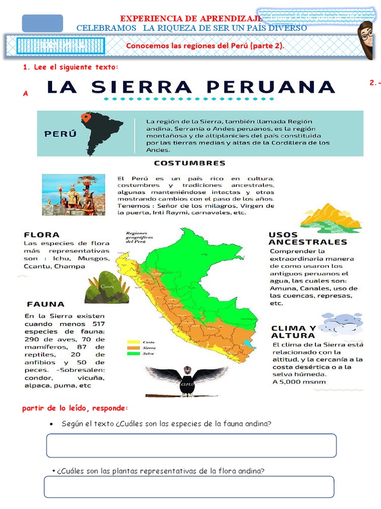 D1 A2 FICHA Conocemos Las Regiones Del Perú (Parte 2) | PDF