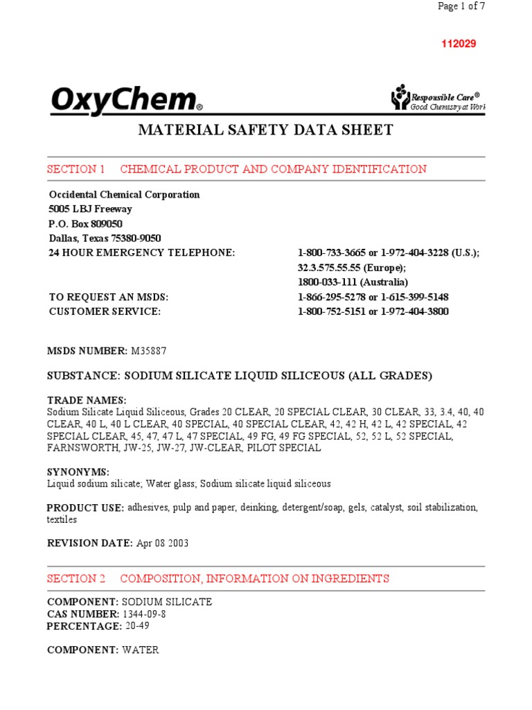 MSDS Sodium Silicate Solution | PDF | Hypothermia | Dangerous Goods