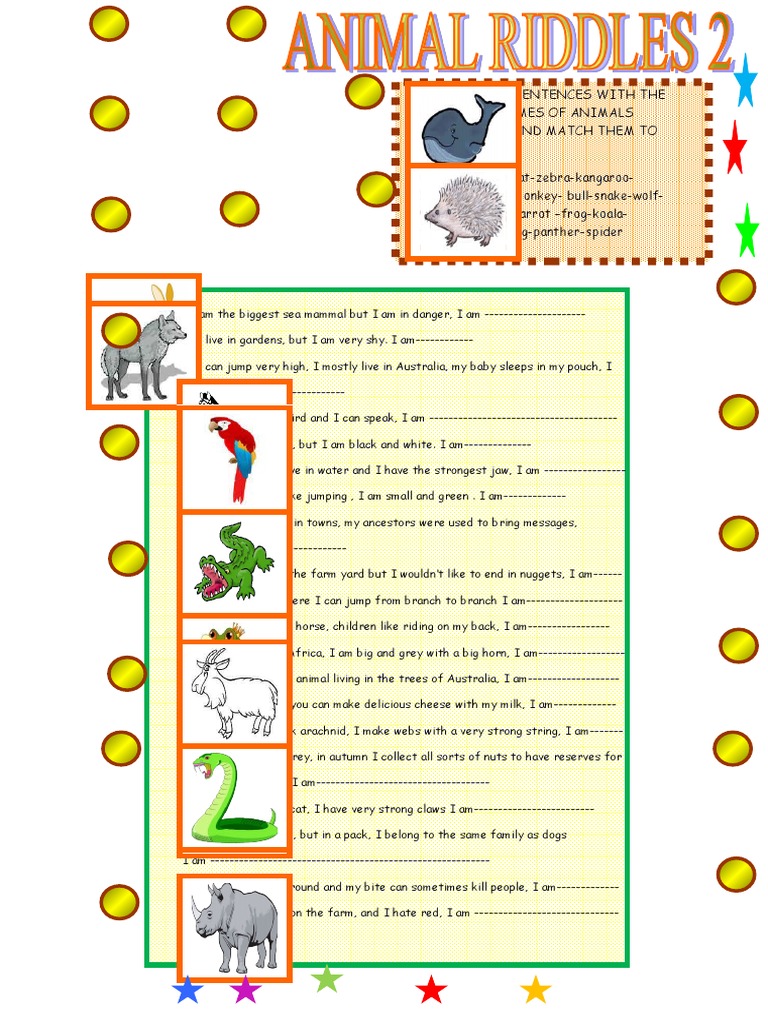 Animal Riddles 2 Reading Comprehension Exercises 74604 | PDF