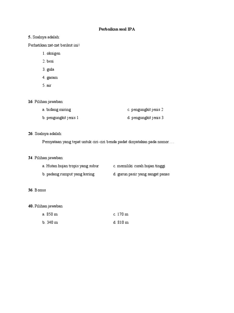 Perbaikan Soal IPA | PDF
