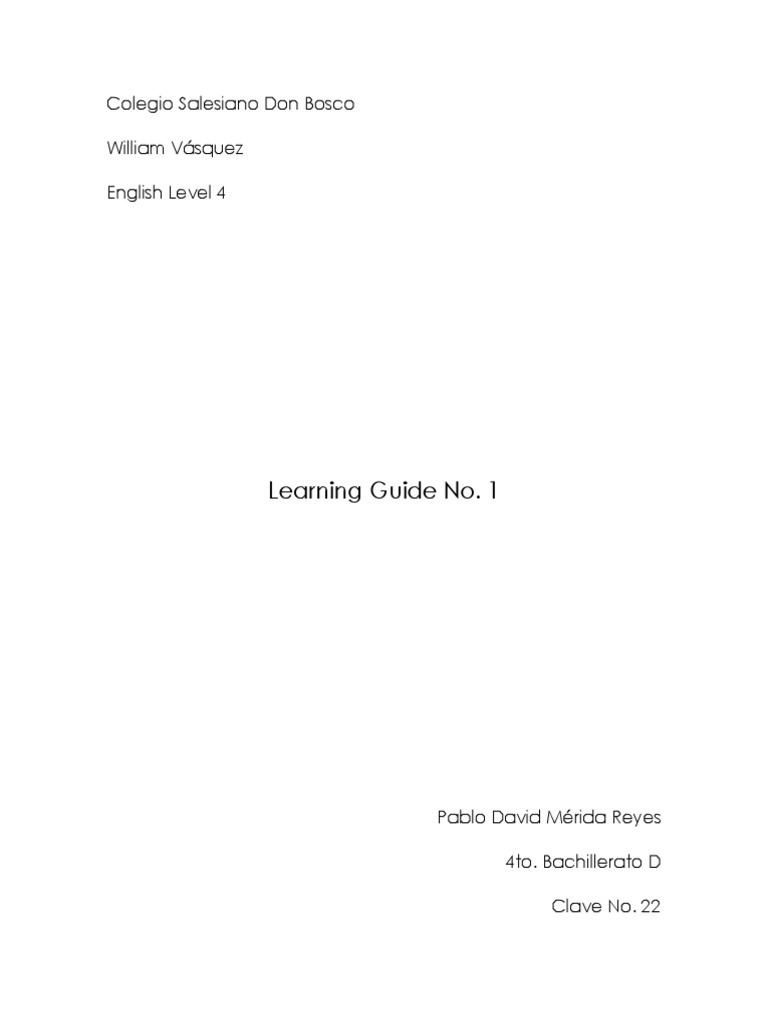 Learning Guide No. 1 (English) | PDF