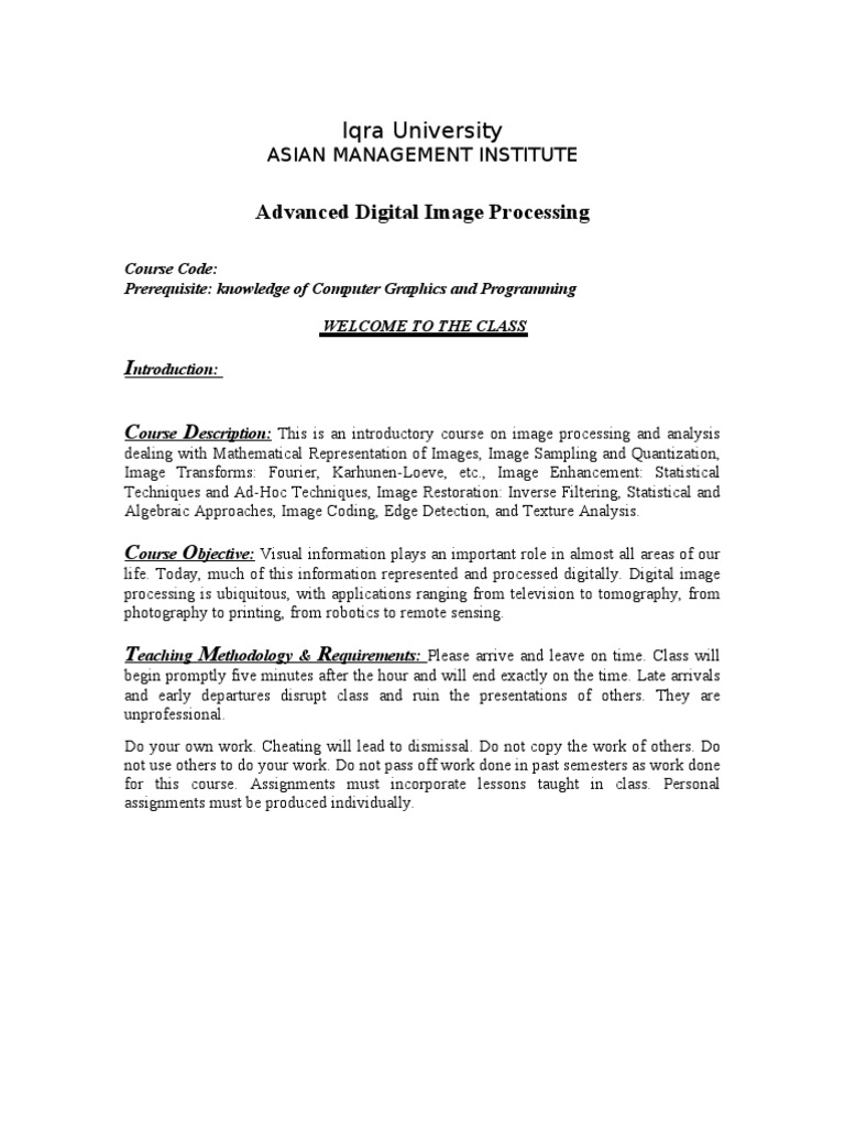 Iqra University - Course Outline | PDF | Image Editing | Image Segmentation