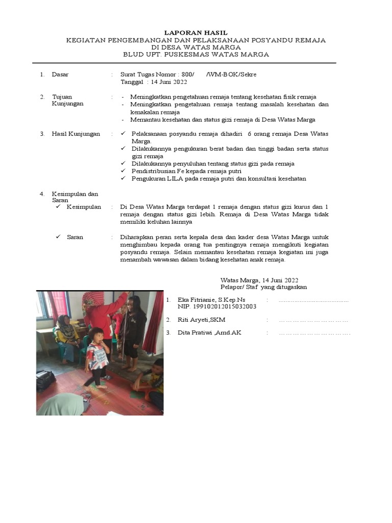 LAPORAN HASIL POSYANDU REMAJA (4) .Docx Juni | PDF