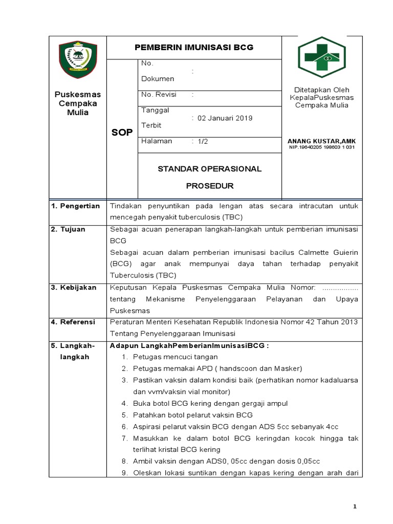 Sop Iminisasi BCG | PDF | Sains & Matematika