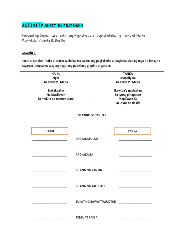 Activity Sheet in Filipino 9 | PDF