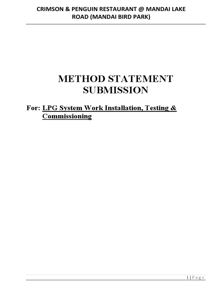 Method Statement Submission For Lpg System Work Installation Testing