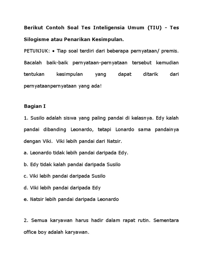 Berikut Contoh Soal Tes Inteligensia Umum | PDF