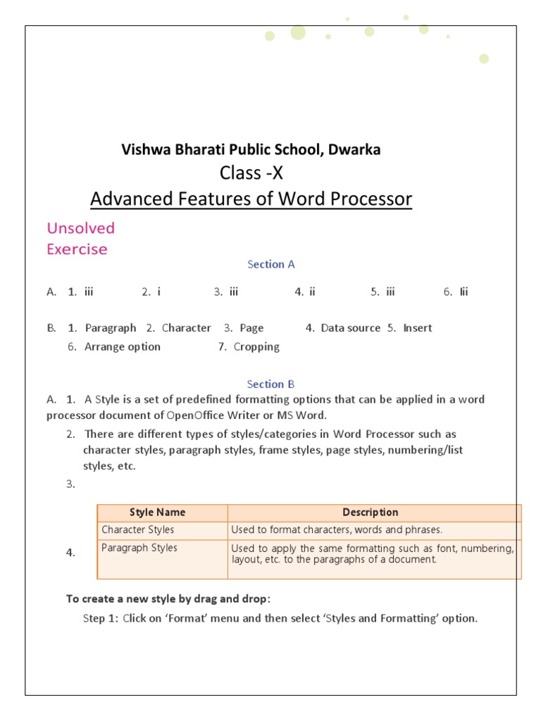 Advanced Features of Word Processor Q-A | PDF | Image Scanner | Menu ...