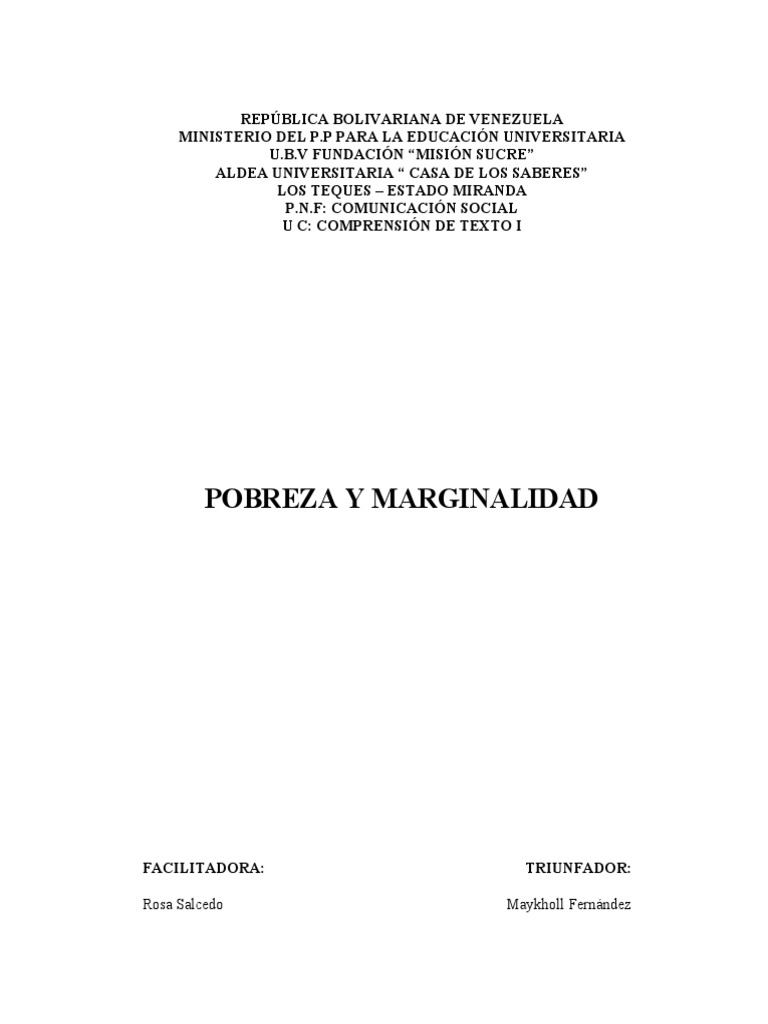 Pobreza y Marginalidad: Impacto Social | PDF | Exclusión social | Pobreza