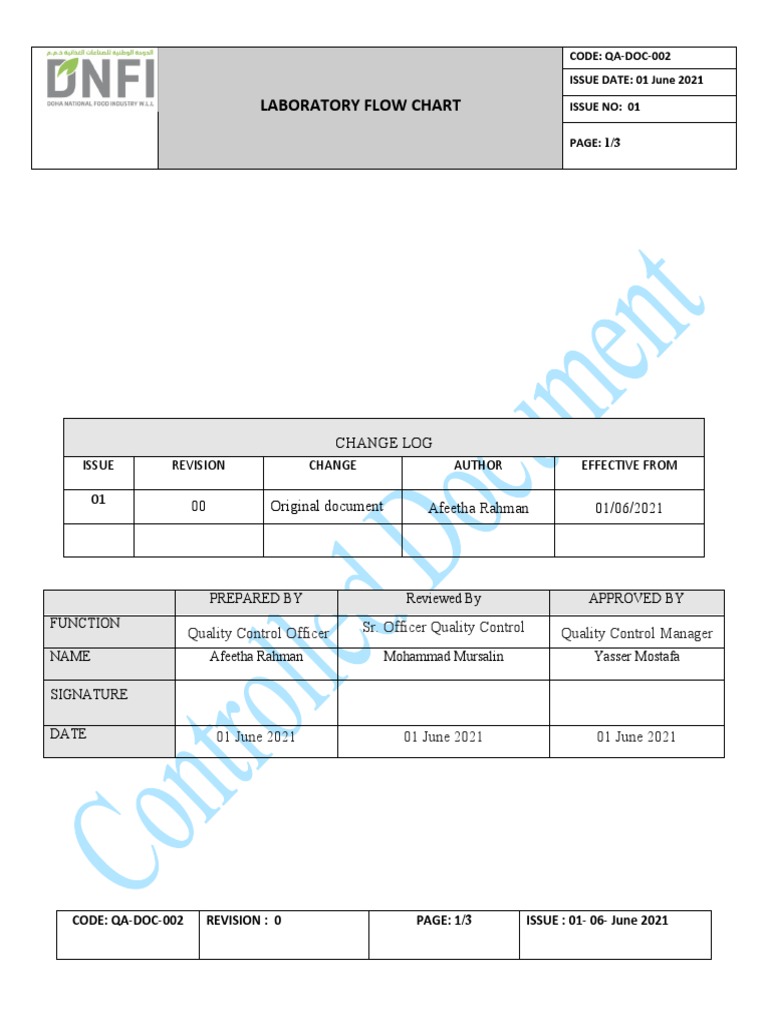 Laboratory Flow Chart: Change Log | PDF | Physical Sciences | Chemistry