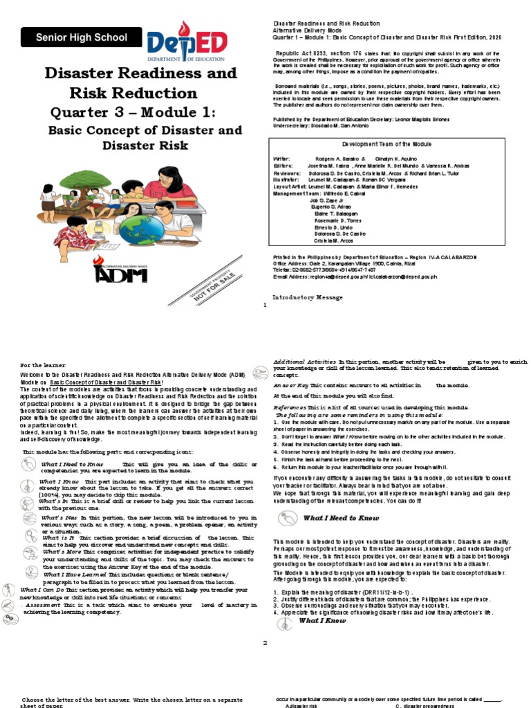 Disaster Readiness and Risk Reduction: Quarter 3 - Module 1 | PDF ...