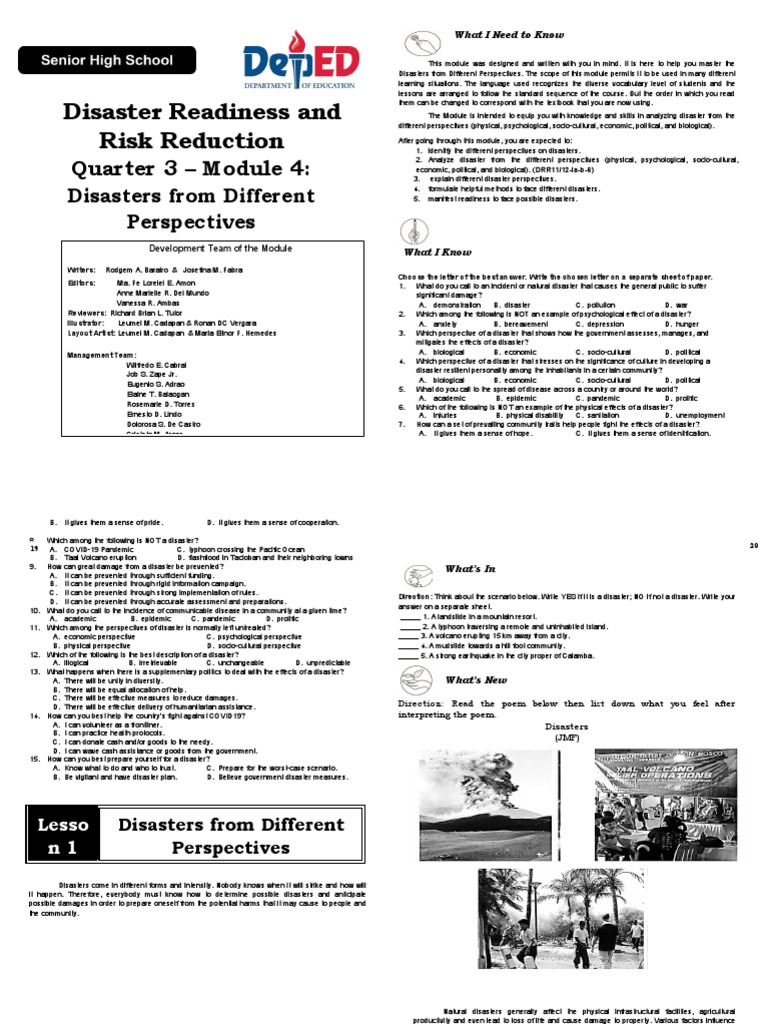 Disaster Readiness and Risk Reduction: Quarter 3 - Module 4 | PDF ...