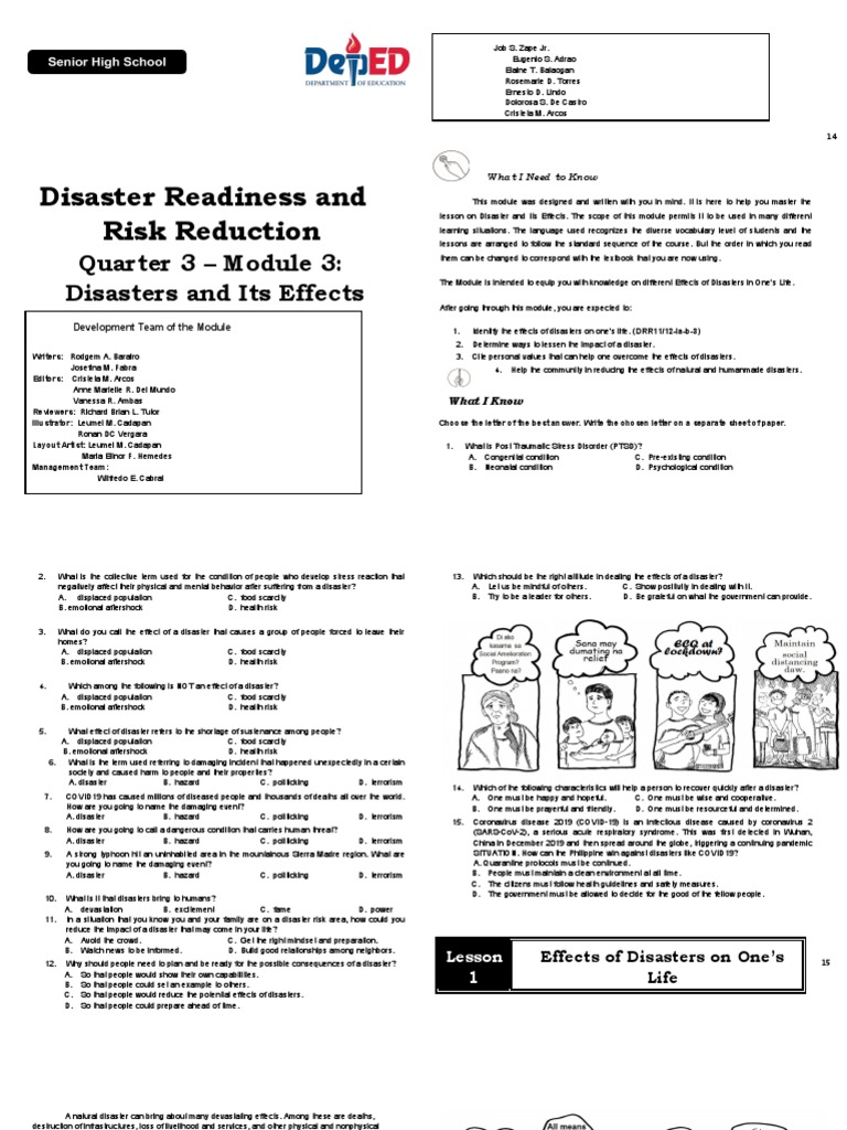 Disaster Readiness and Risk Reduction: Quarter 3 - Module 3: Disasters ...
