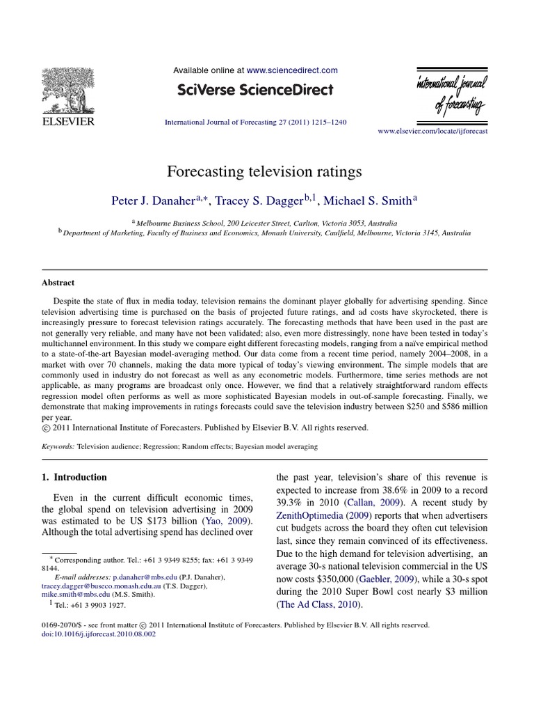 TV Ratings Forecasting Models | PDF | Forecasting | Dependent And ...