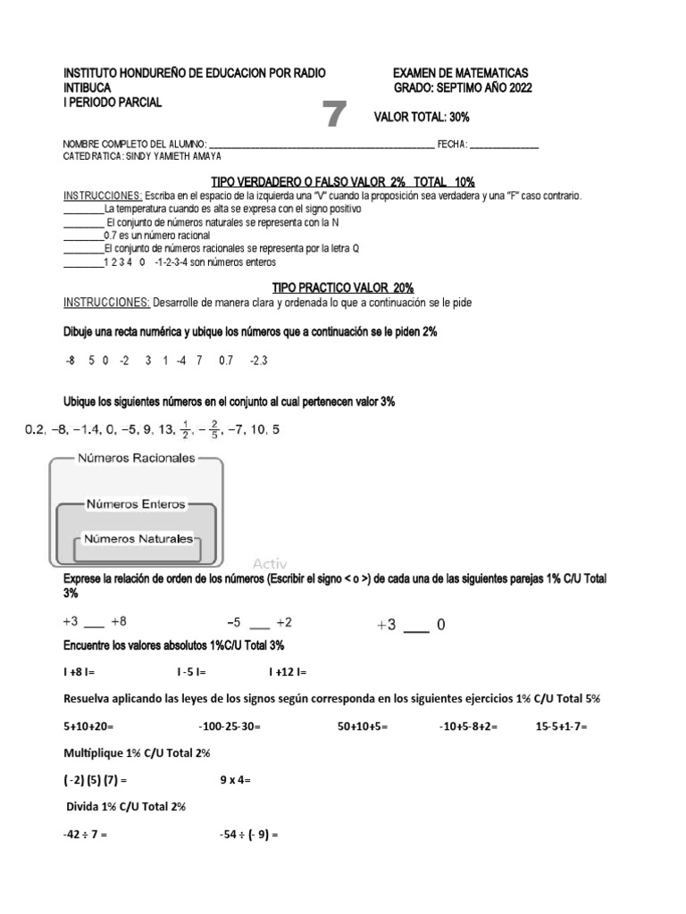 Examen de Matematicas Septimo Hier 2022 Becados | PDF | Álgebra ...