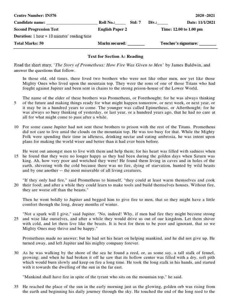 Read The Short Story, The Story of Prometheus: How Fire Was Given To ...