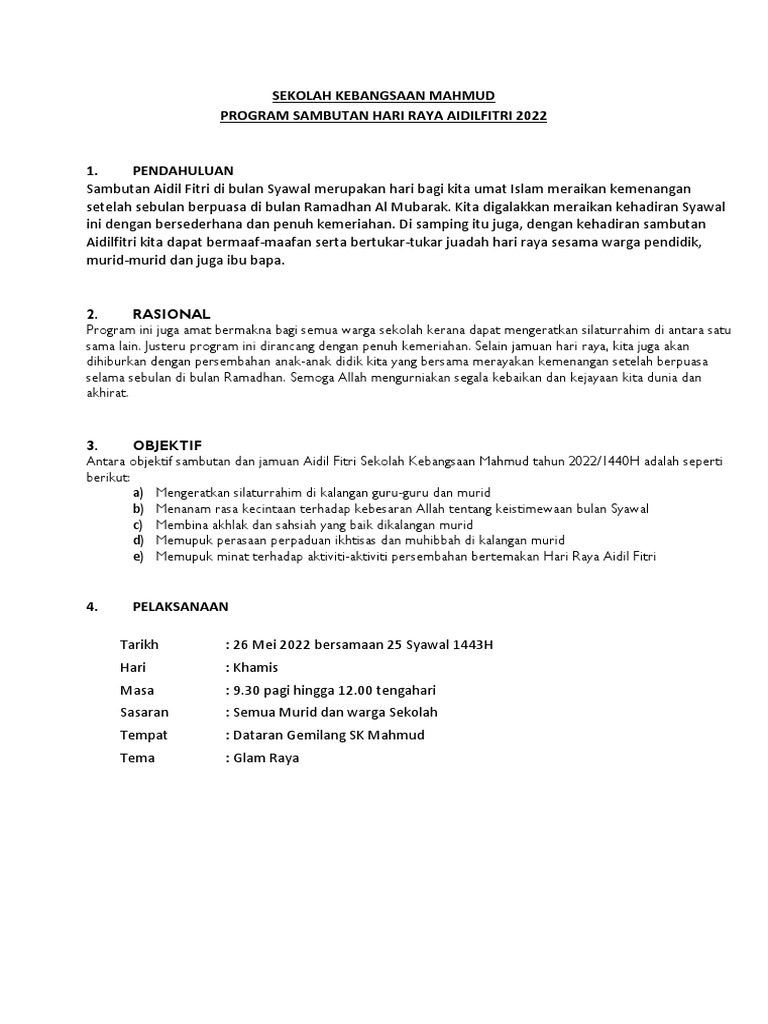 Kertas Kerja Jamuan Hari Raya | PDF