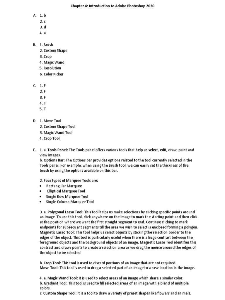 Chapter 4 and 5 Answer | PDF | Image Editing | Adobe Photoshop