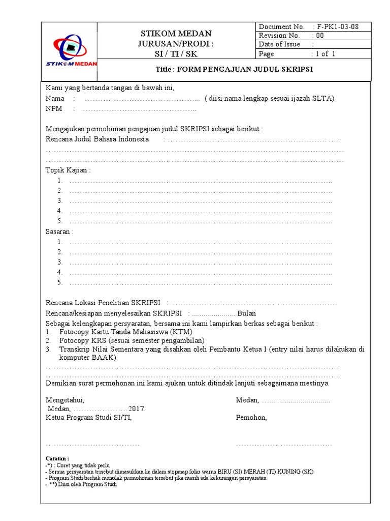 Formulir Pengajuan Judul Skripsi | PDF | Bisnis | Teknologi & Rekayasa