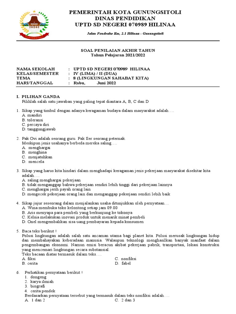 Soal Pat Tema 8 | PDF