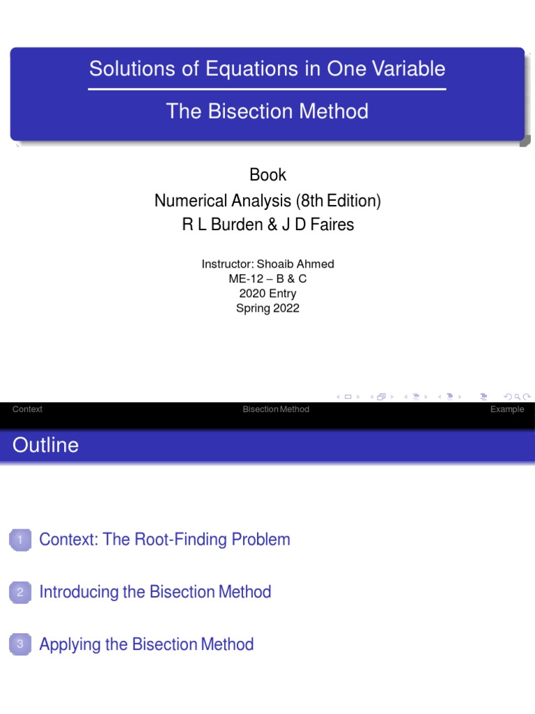Solutions of Equations in One Variable The Bisection Method | PDF ...