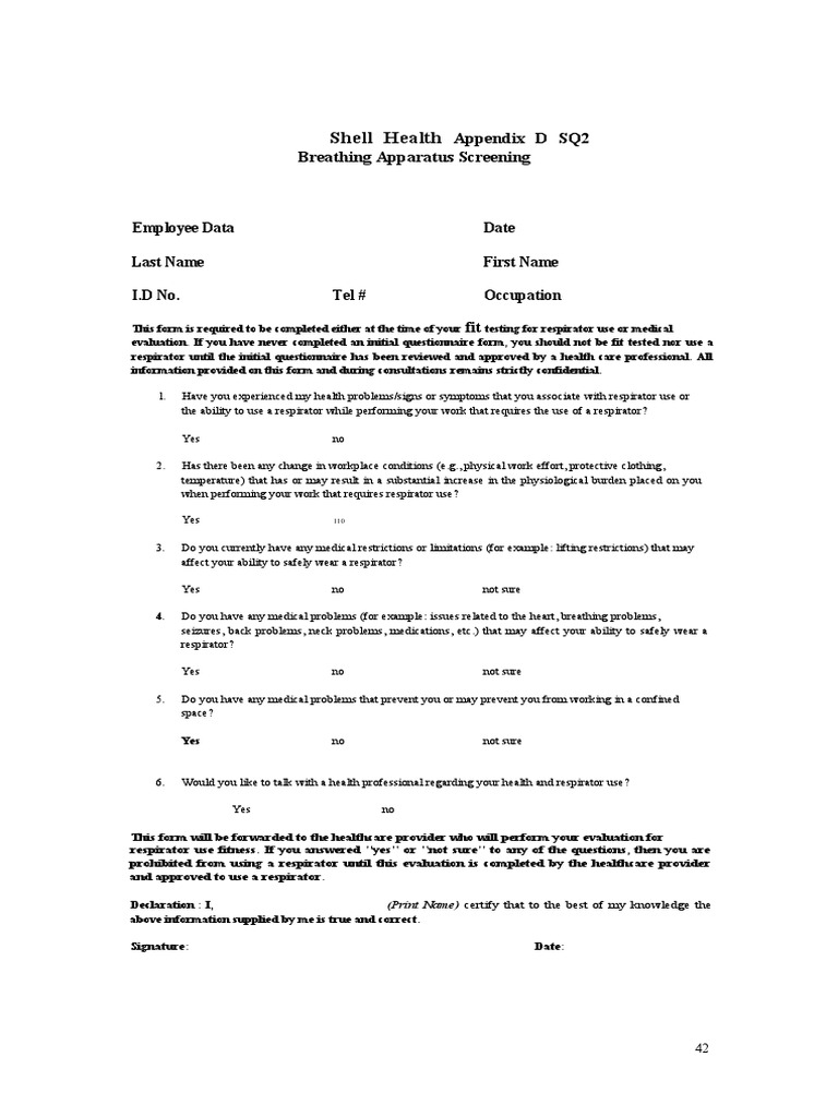 Shell Health: Appendix D SQ2 Breathing Apparatus Screening | PDF ...