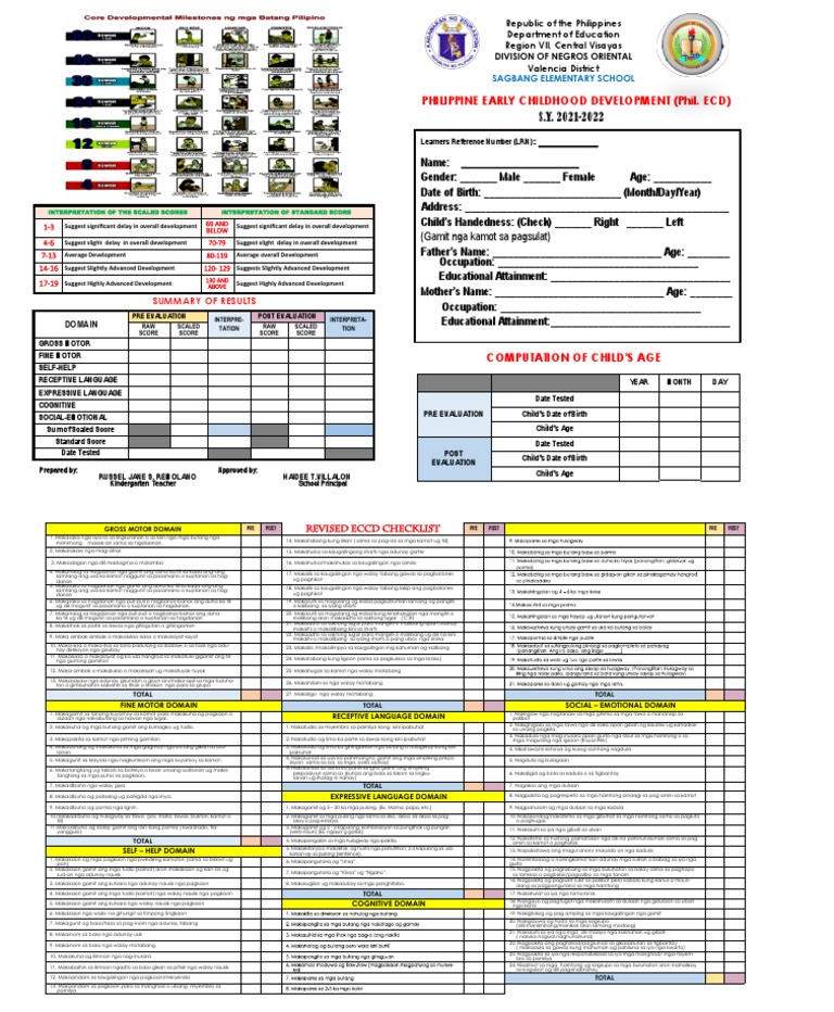 Kinder Eccd Checklist Bisaya | PDF