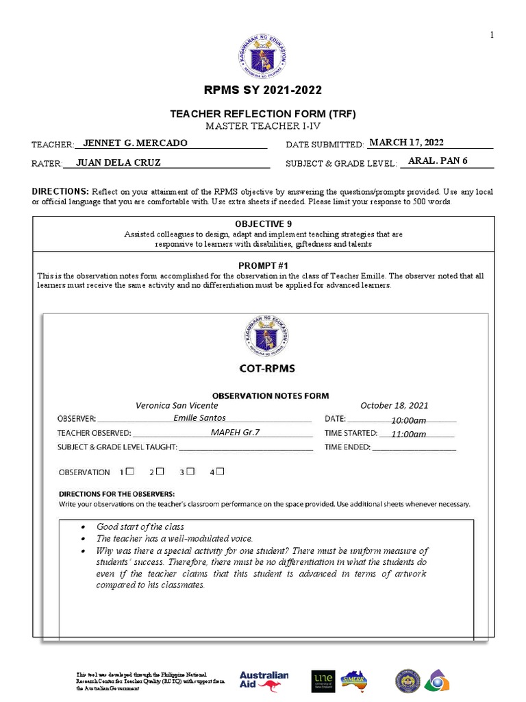 Sample TRF For Master Teacher | PDF | Intellectual Giftedness | Learning