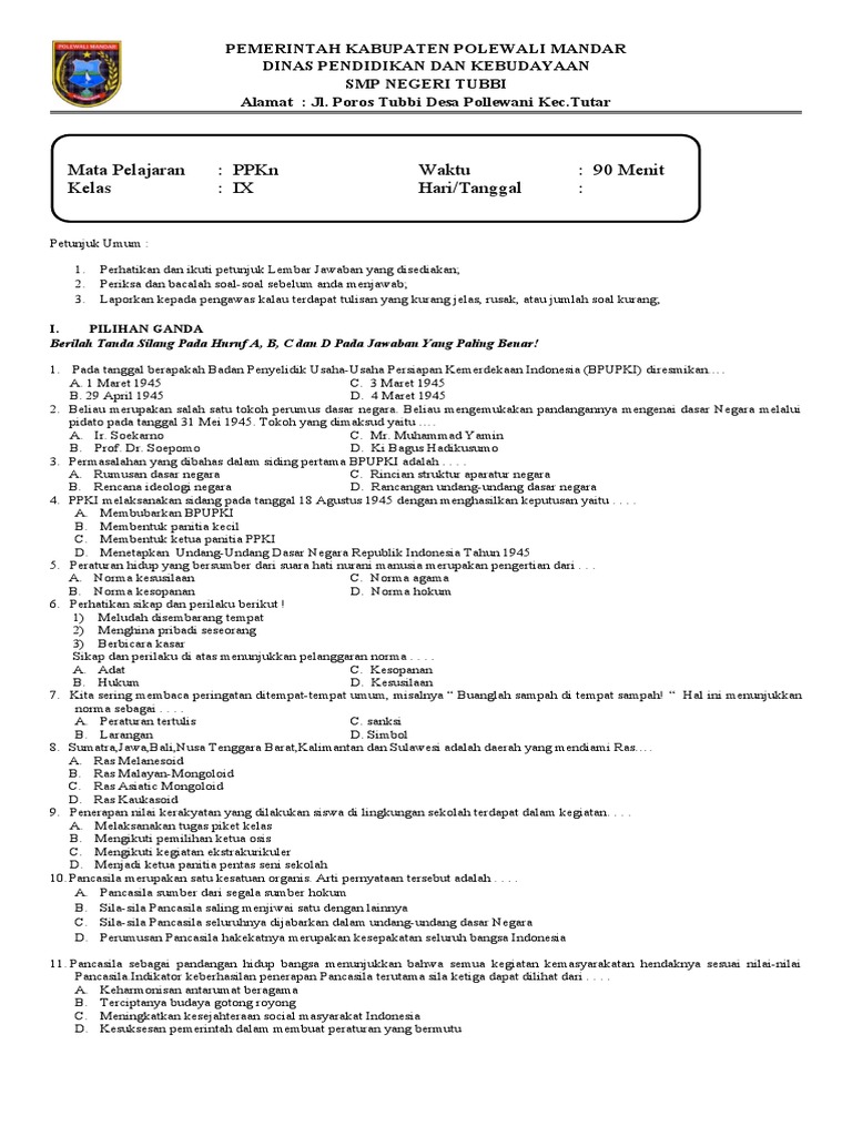 Soal PPKN Kelas Ix Uas SMP | PDF