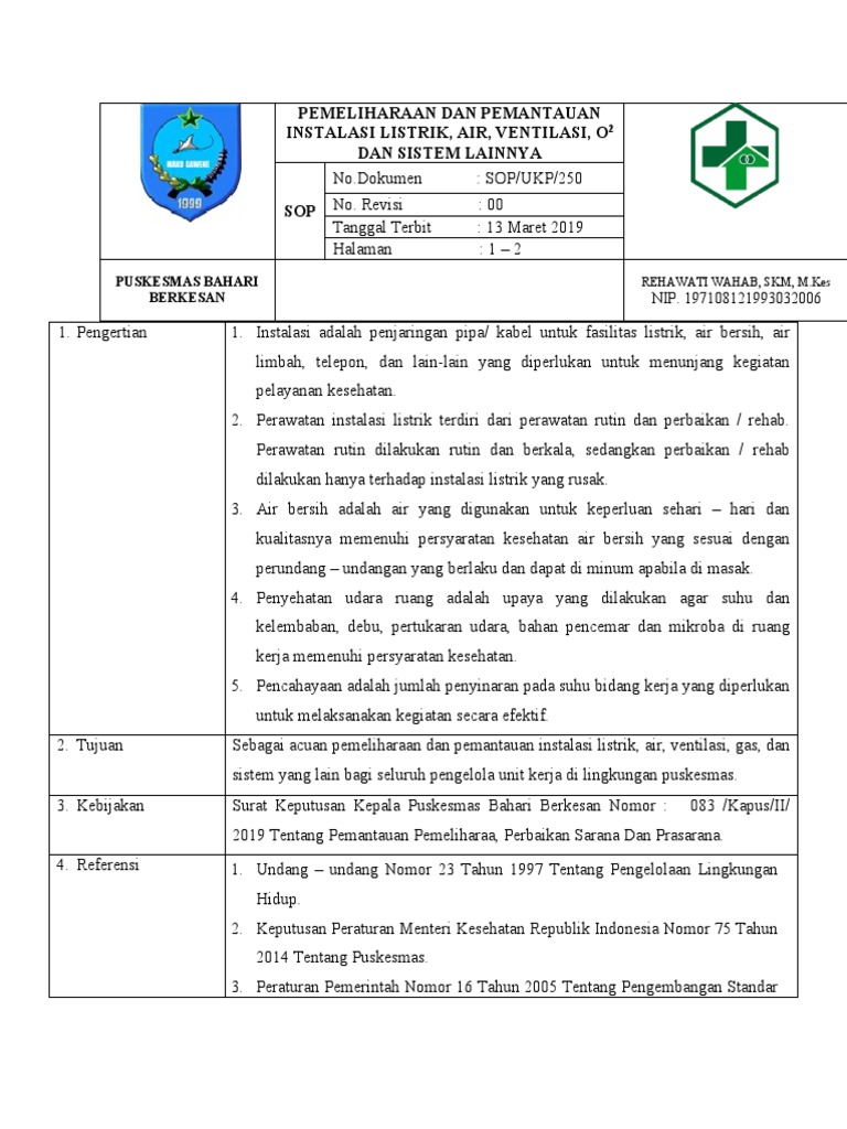 8.5.1.2 Sop Pemeliharaan Dan Pemantauan Instalasi Listrik | PDF