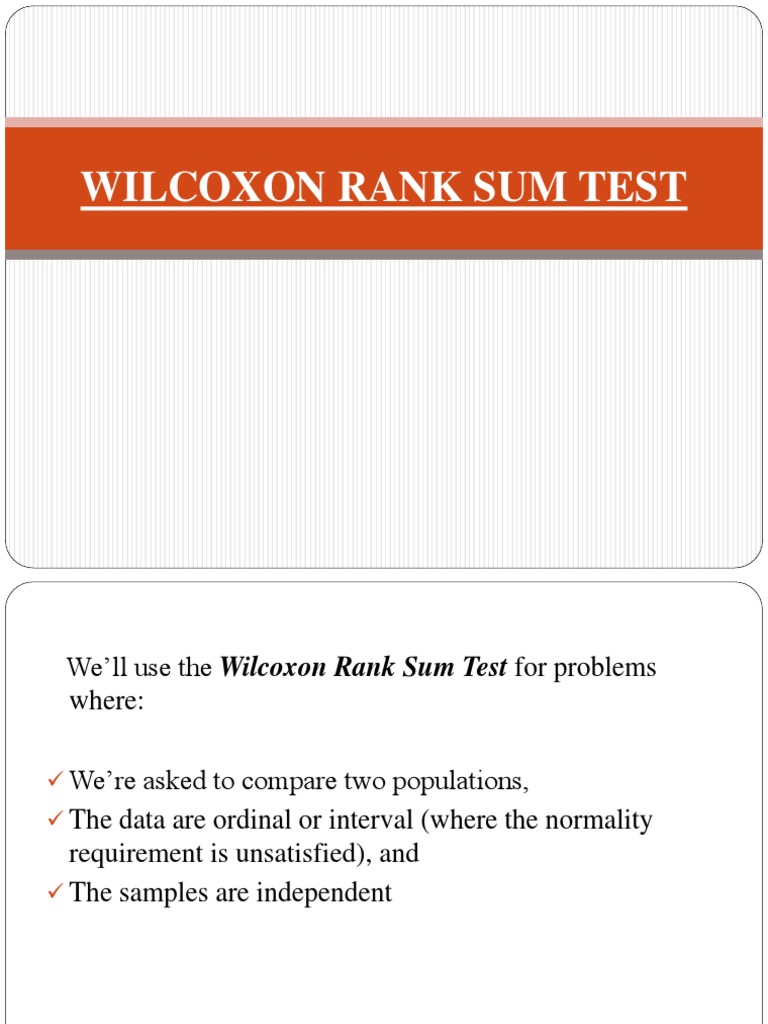Wilcoxon Rank Sum Test Overview | PDF | Hypothesis | Mann–Whitney U Test