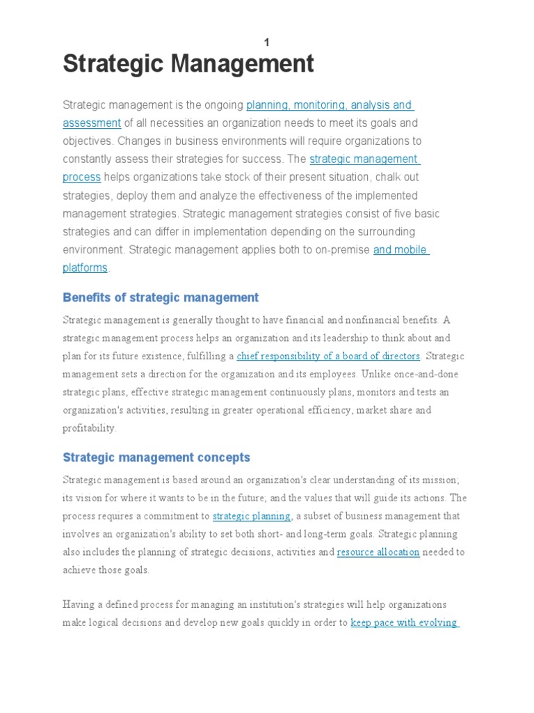 Define Strategy and Explain The Concept of Strategic Management | PDF ...